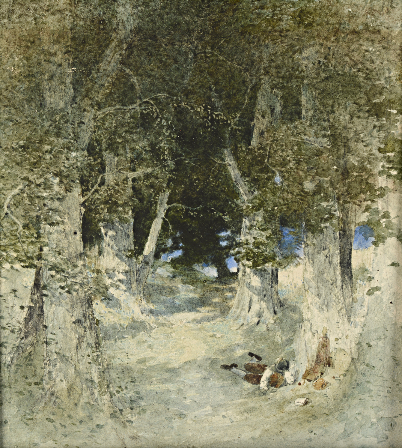 William James BLACKLOCK | A Figure Resting in a Woodland Clearing
